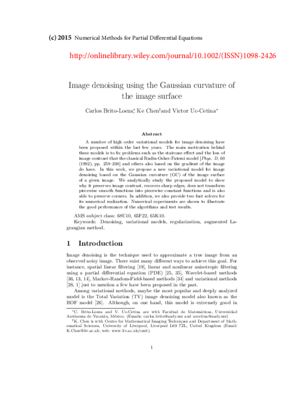 (PDF) Image denoising using the Gaussian curvature of the image surface