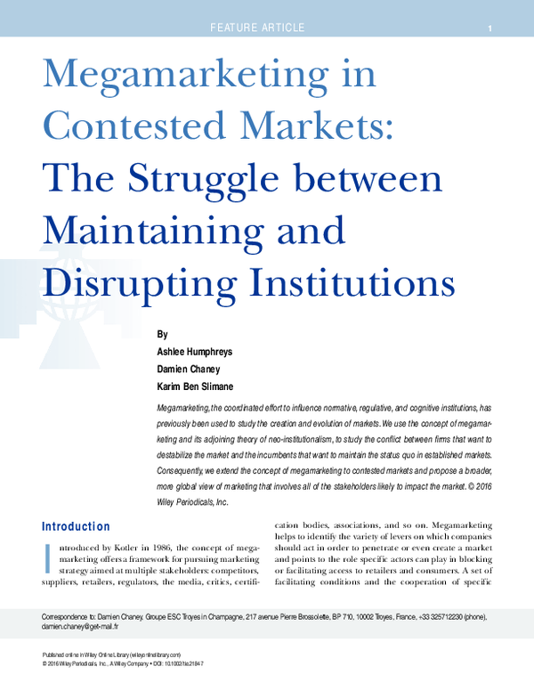 (PDF) Megamarketing in Contested Markets: The Struggle between ...