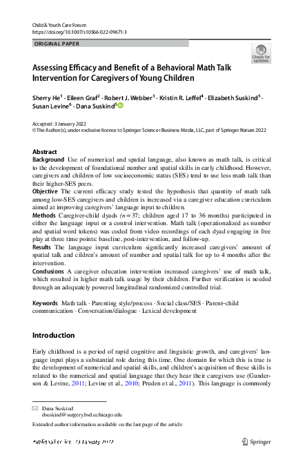 (PDF) Assessing Efficacy and Benefit of a Behavioral Math Talk ...