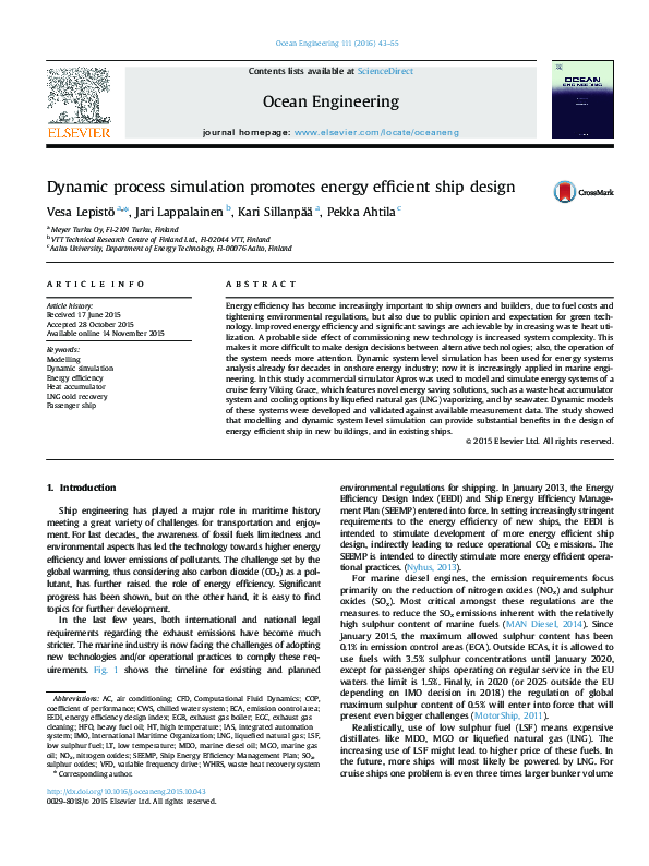 (PDF) Dynamic process simulation promotes energy efficient ship design
