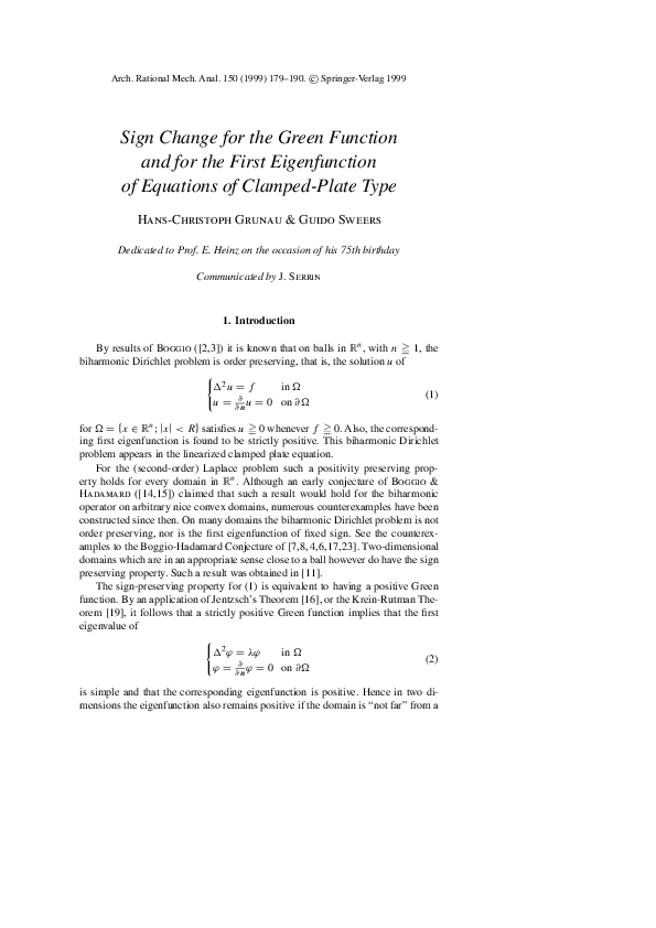 (PDF) Sign Change for the Green Function¶and for the First ...