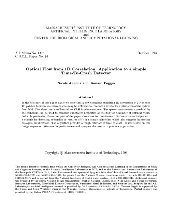 (PDF) Optical flow from 1-D correlation: Application to a simple time-to-crash detector