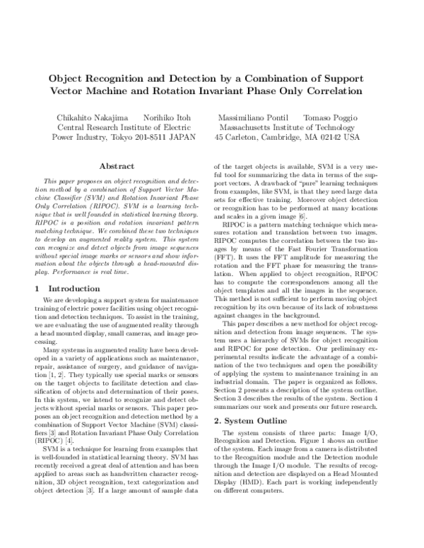 Pdf Object Recognition And Detection By A Combination Of Support