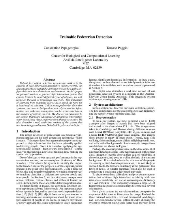 Pdf Trainable Pedestrian Detection
