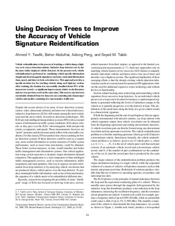 (PDF) Using Decision Trees to Improve the Accuracy of Vehicle Signature Reidentification