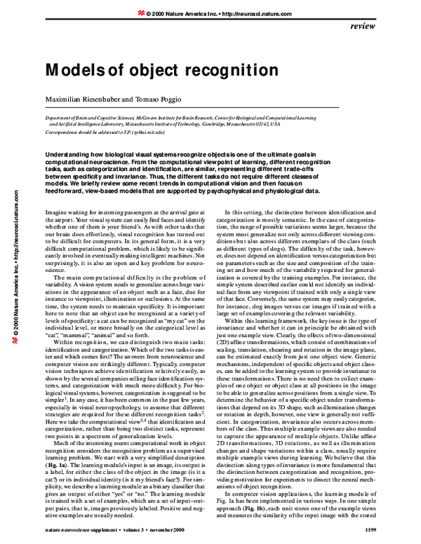 (PDF) Models of object recognition