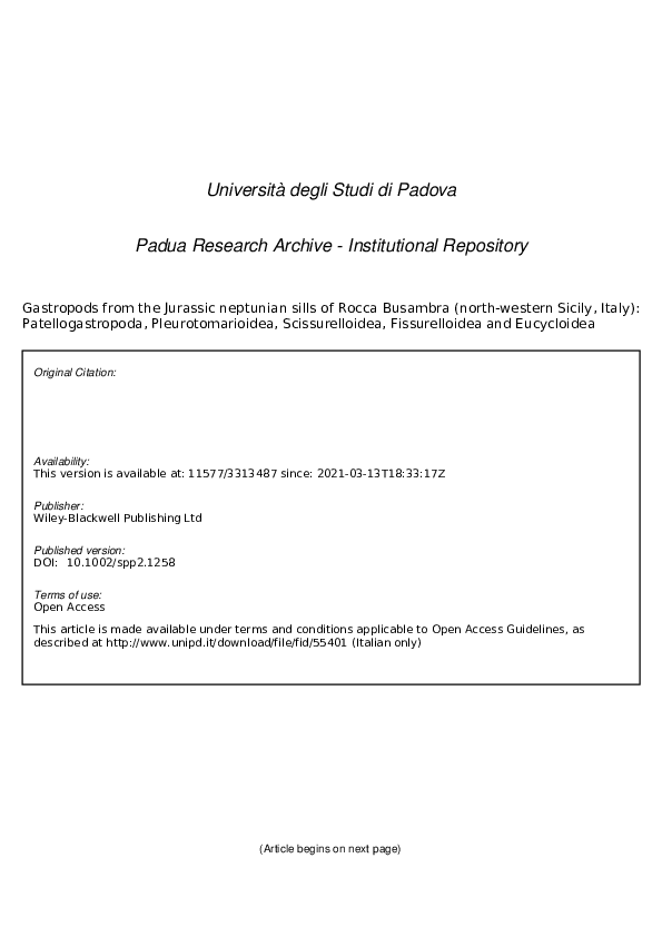 (PDF) Gastropods from the Jurassic neptunian sills of Rocca Busambra ...