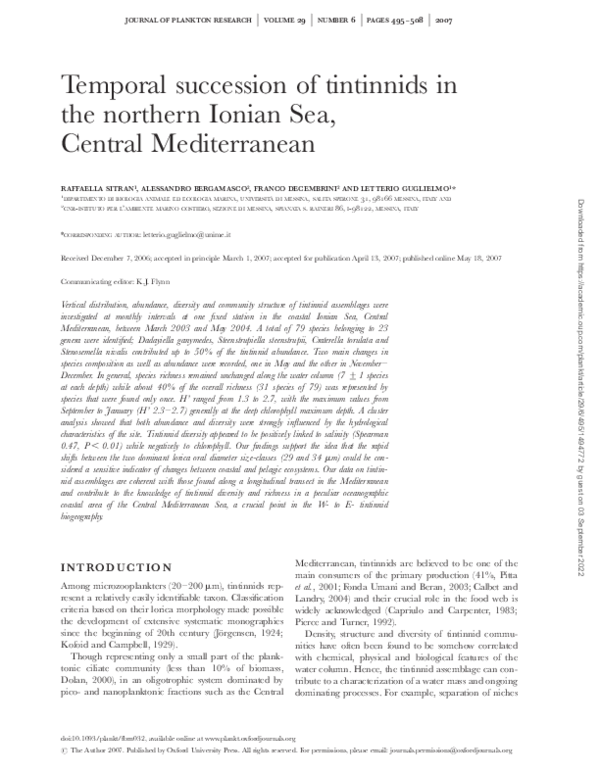 (PDF) Temporal succession of tintinnids in the northern Ionian Sea ...