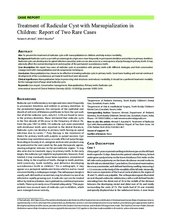 (PDF) Treatment of Radicular Cyst with Marsupialization in Children ...