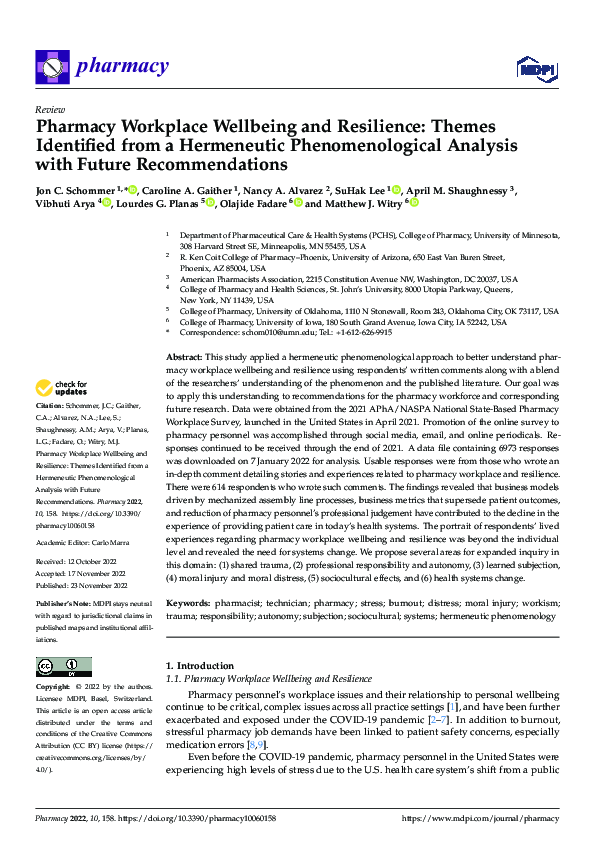 (PDF) Pharmacy Workplace Wellbeing and Resilience: Themes Identified ...