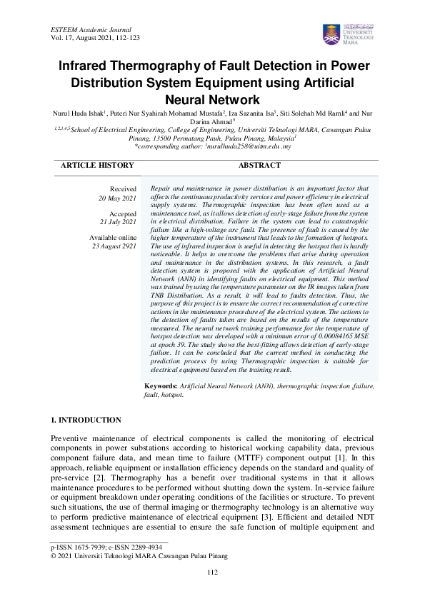 Pdf Infrared Thermography Of Fault Detection In Power Distribution