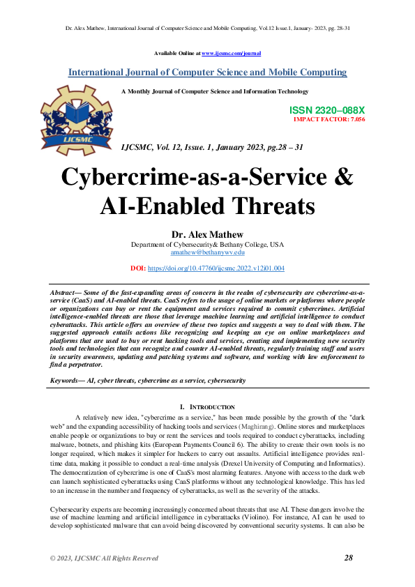 (PDF) Cybercrime-as-a-Service & AI-Enabled Threats