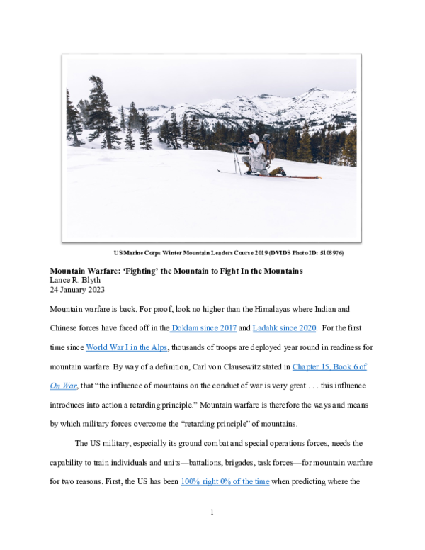 (PDF) Mountain Warfare: 'Fighting' the Mountain to Fight In the Mountains