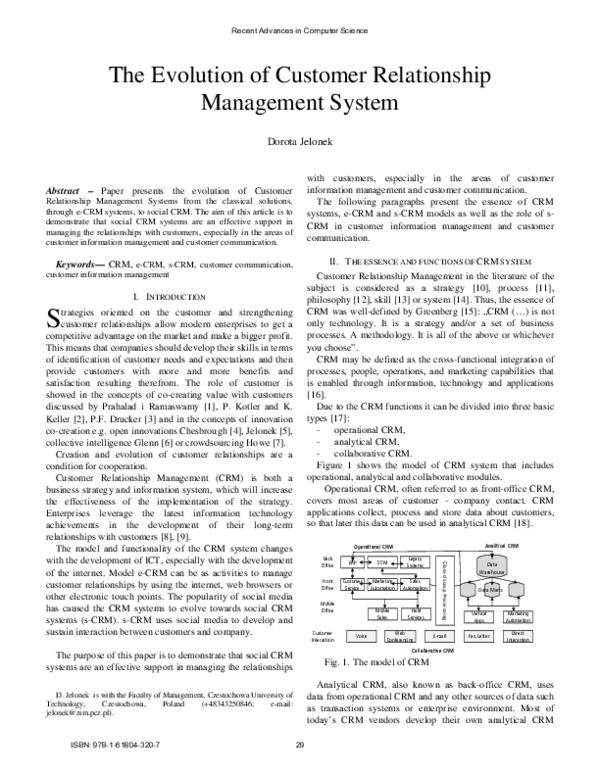 (PDF) The Evolution of Customer Relationship Management System