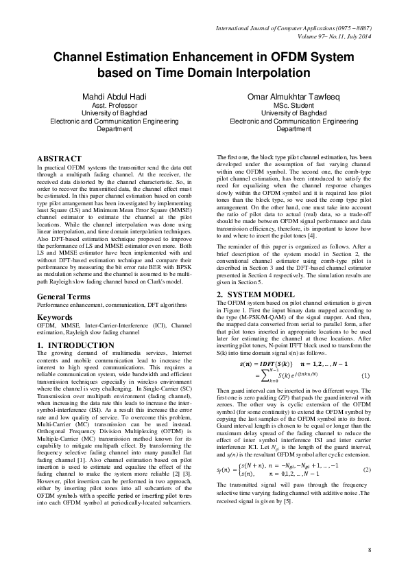 (PDF) Channel Estimation Enhancement in OFDM System based on Time Domain interpolation