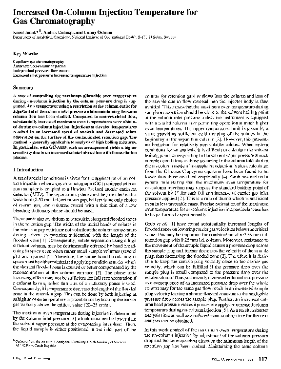 (PDF) Increased on-column injection temperature for gas chromatography