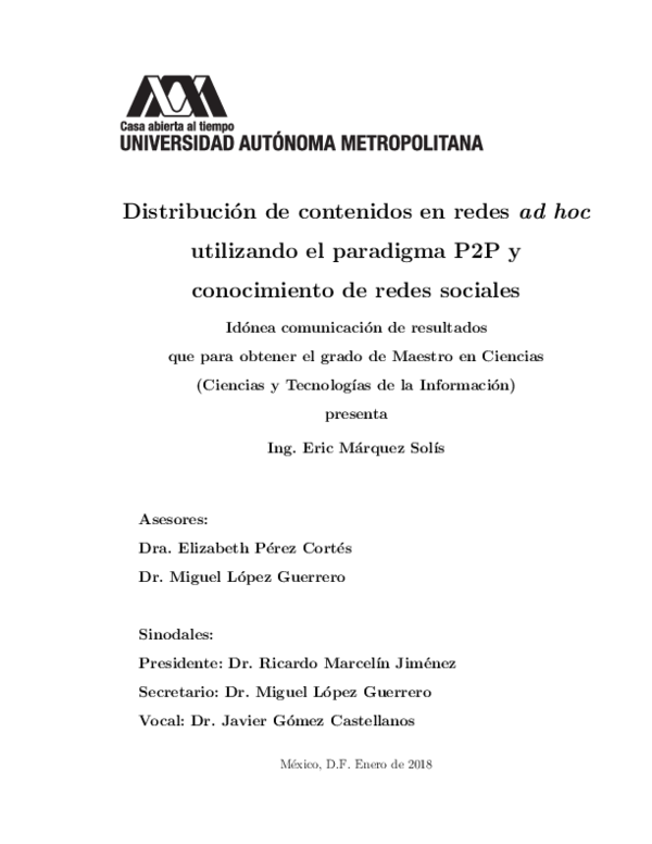 (PDF) Distribución de contenidos en redes ad hoc utlizando el paradigma P2P y conocimiento de ...