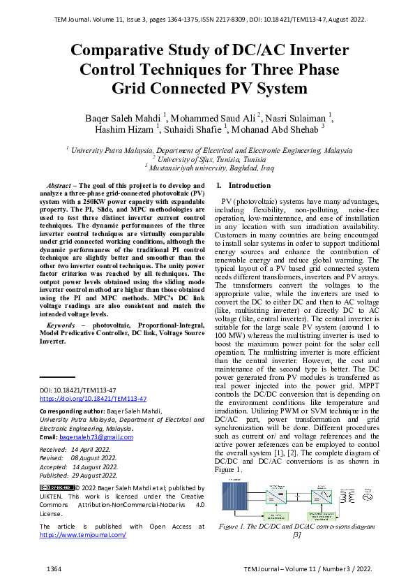 (PDF) Comparative Study of DC/AC Inverter Control Techniques for Three Phase Grid Connected PV ...