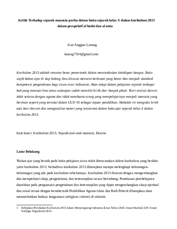 (PDF) Kritik Terhadap sejarah manusia purba dalam buku sejarah kelas X ...