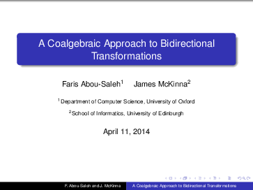 (PDF) A Coalgebraic Approach to Bidirectional Transformations