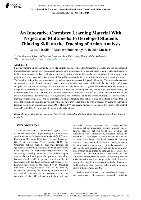 (PDF) Innovative Project-Based Chemistry Learning for Anion Analysis