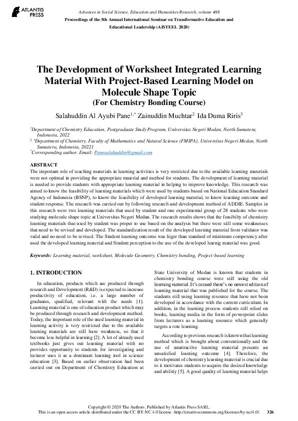 (PDF) The Development of Worksheet Integrated Learning Material With Project-Based Learning ...