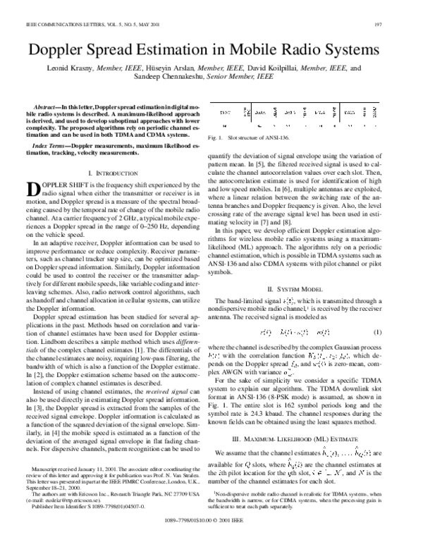 (PDF) Doppler spread estimation in mobile radio systems