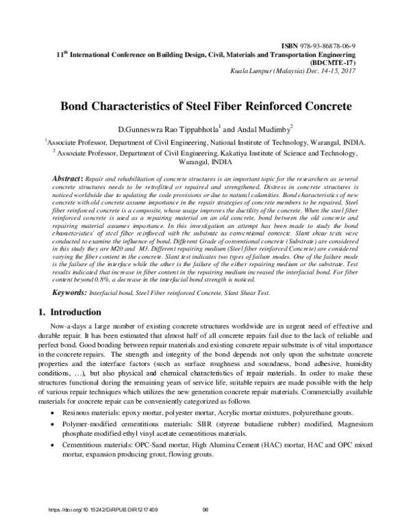 (PDF) Bond Characteristics of Steel Fiber Reinforced Concrete