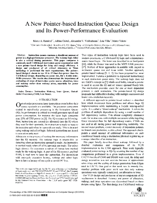 Pdf A New Pointer Based Instruction Queue Design And Its Power Performance Evaluation Marco 