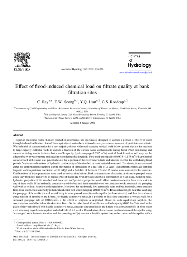 (PDF) Effect of flood-induced chemical load on filtrate quality at bank ...