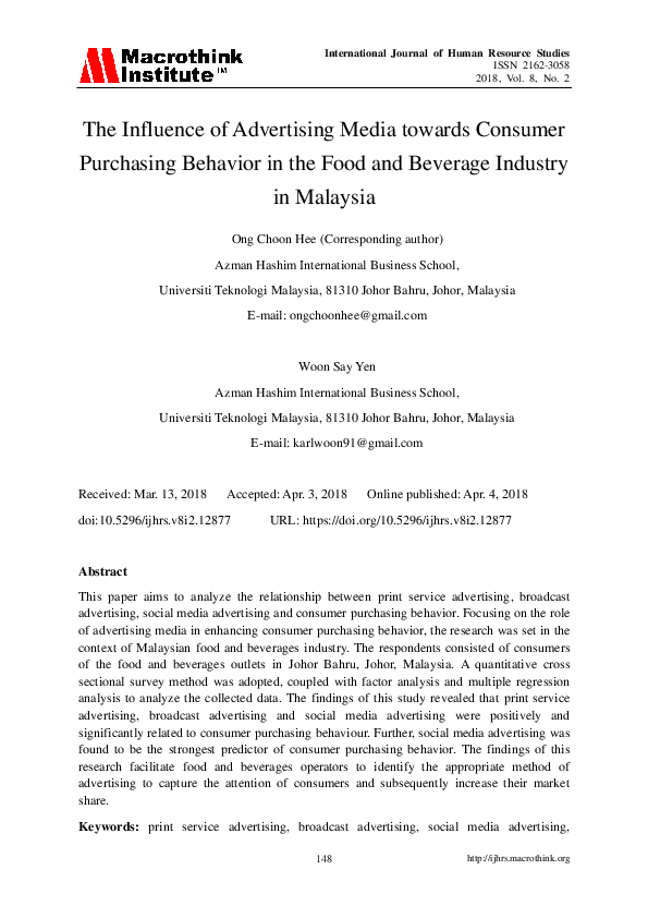 (PDF) The Influence of Advertising Media towards Consumer Purchasing ...