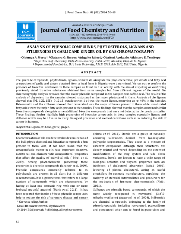 (PDF) Analysis of Phenolic Compounds, Phytosterols, Lignans and Stilbenoids in Garlic and Ginger ...