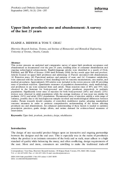 (PDF) Upper limb prosthesis use and abandonment