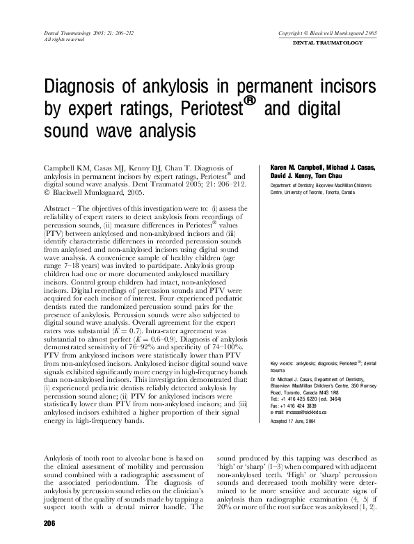 (PDF) Diagnosis of ankylosis in permanent incisors by expert ratings ...