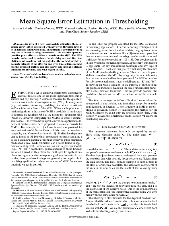 (PDF) Mean Square Error Estimation in Thresholding