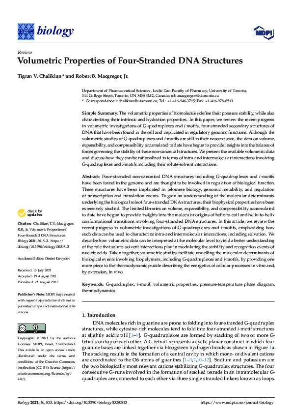(PDF) Volumetric Properties of Four-Stranded DNA Structures