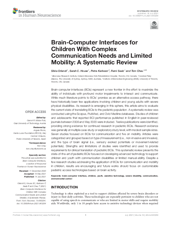 (PDF) Brain-Computer Interfaces for Children With Complex Communication Needs and Limited ...
