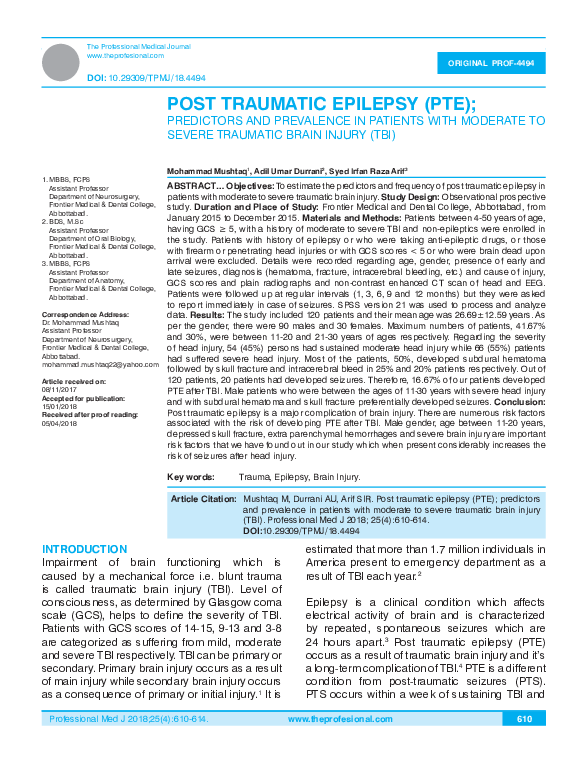 (PDF) Post Traumatic Epilepsy (Pte)