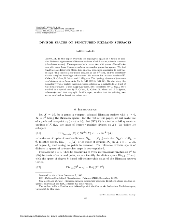 (PDF) Divisor spaces on punctured Riemann surfaces