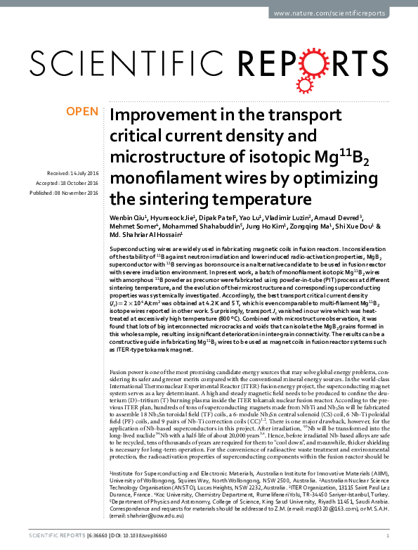 (PDF) Improvement in the transport critical current density and ...
