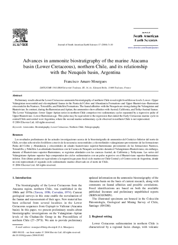 (PDF) Advances in ammonite biostratigraphy of the marine Atacama basin ...