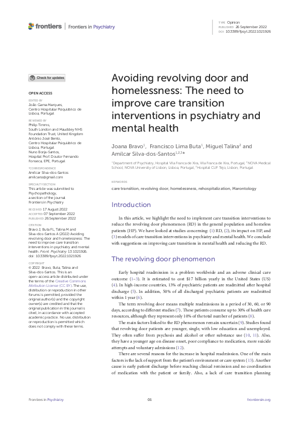 (PDF) Avoiding revolving door and homelessness: The need to improve ...