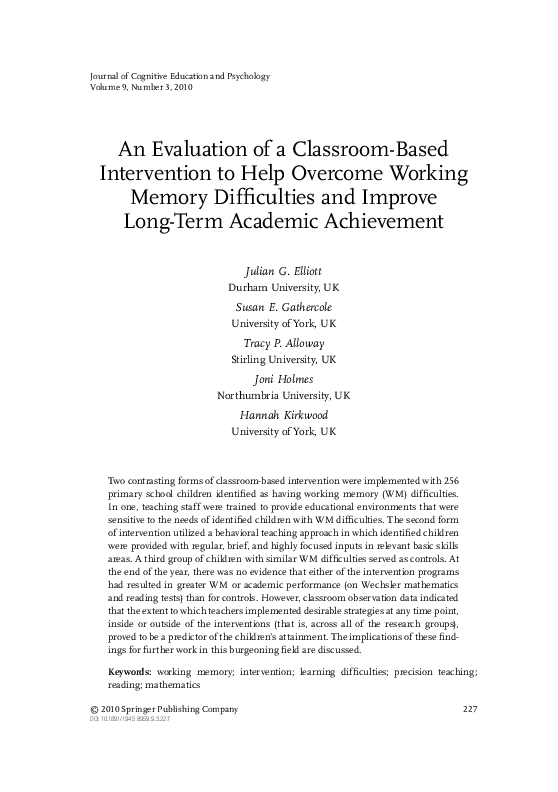 (PDF) An Evaluation of a Classroom-Based Intervention to Help Overcome ...