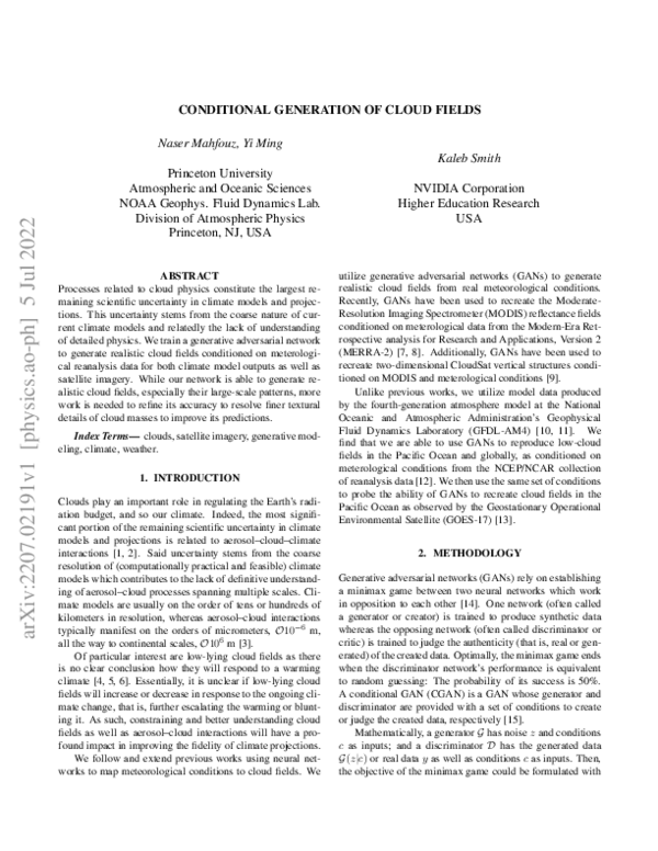 Pdf Conditional Generation Of Cloud Fields