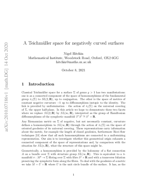 (PDF) A Teichmüller space for negatively curved surfaces