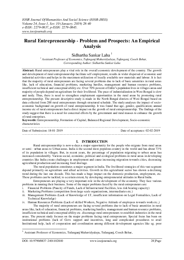 (PDF) Rural Entrepreneurship-Problem and Prospects: An Empirical Analysis (PDF) Rural Entrepreneurship-Problem and Prospects: An Empirical Analysis