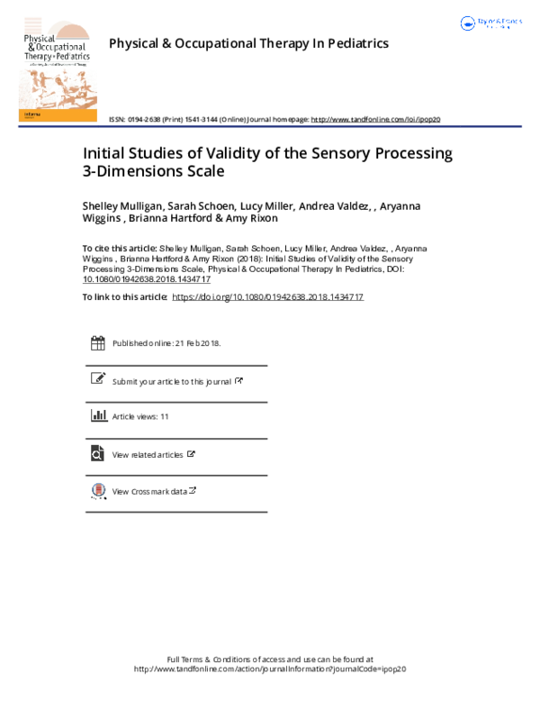 (PDF) Initial Studies of Validity of the Sensory Processing 3 ...