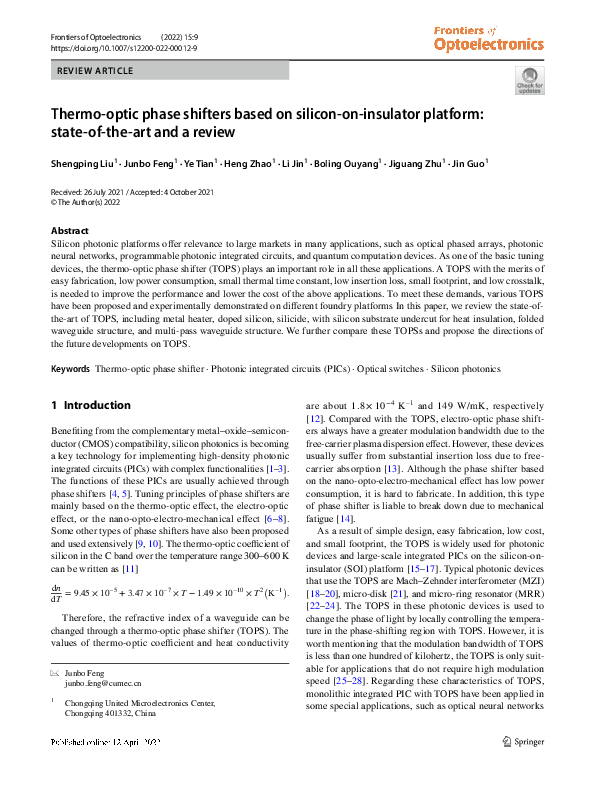 (PDF) Thermo-optic phase shifters based on silicon-on-insulator ...