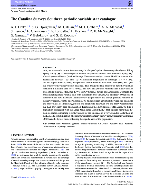 (PDF) The Catalina Surveys Southern periodic variable star catalogue