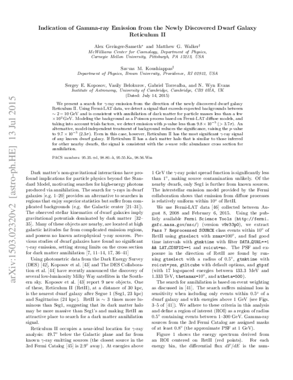 (PDF) Indication of Gamma-Ray Emission from the Newly Discovered Dwarf ...